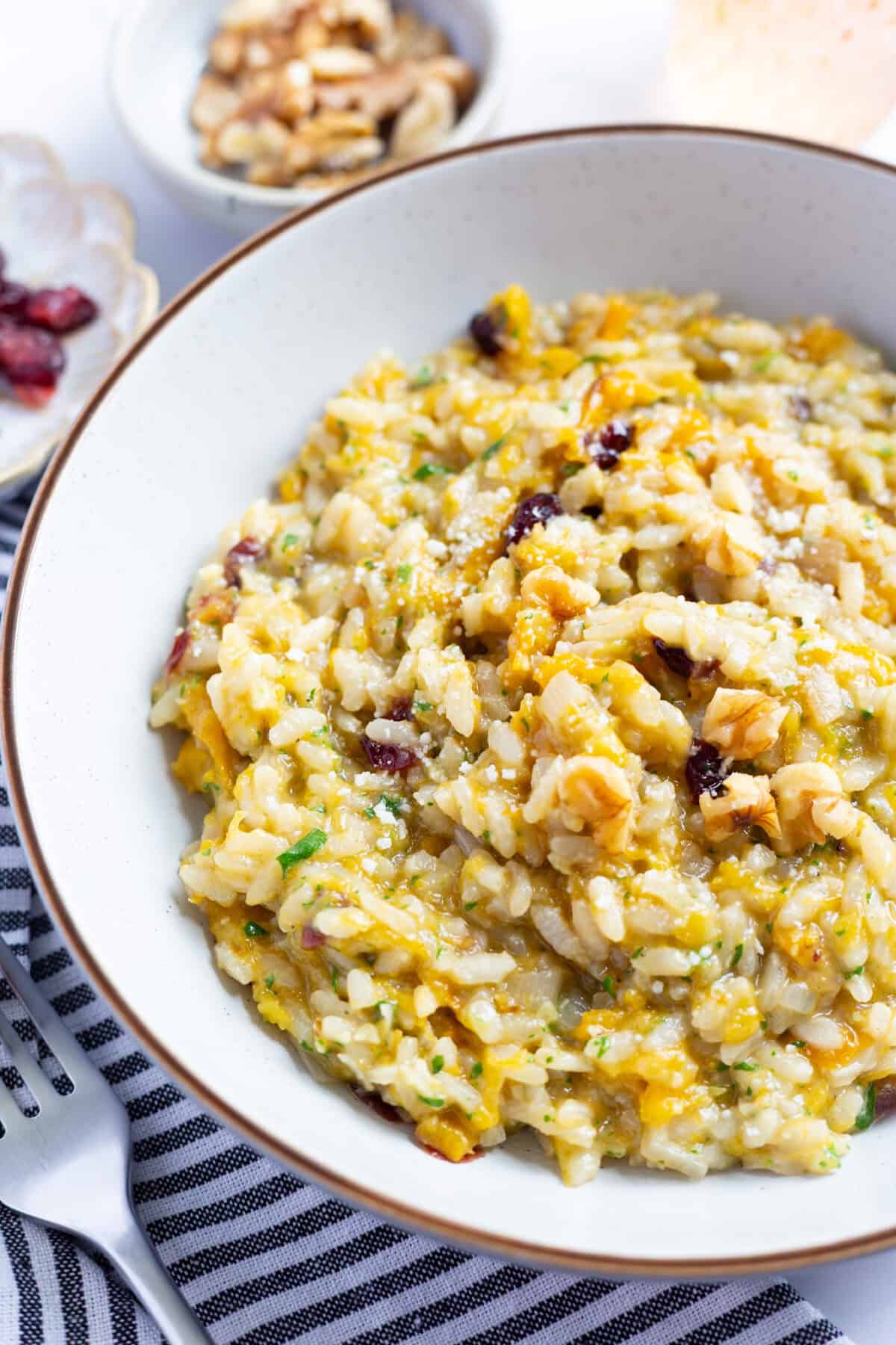Butternut Squash Fall Risotto with Arugula Walnut Pesto