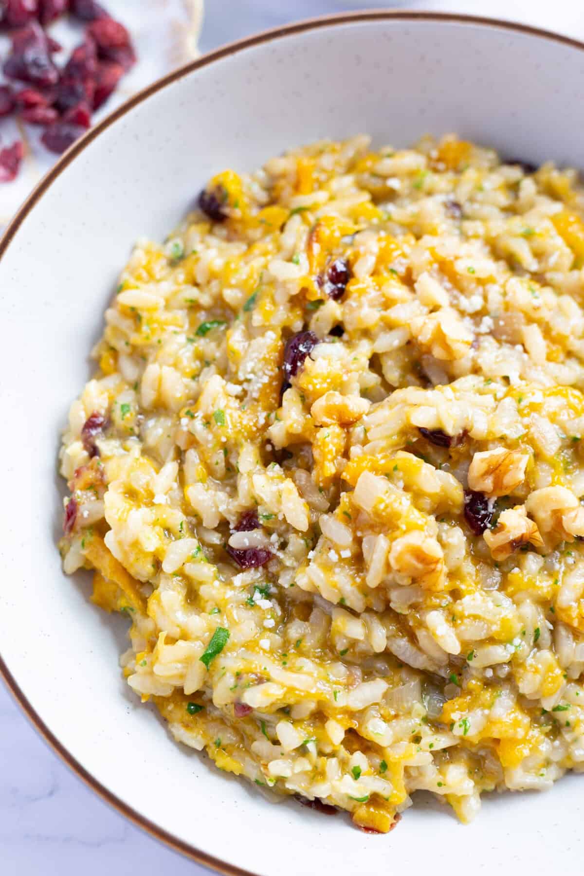 Butternut Squash Fall Risotto with Arugula Walnut Pesto